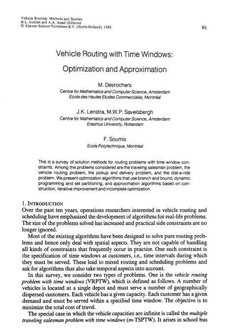 pdf vehicle routing with time windows optimization and approximation