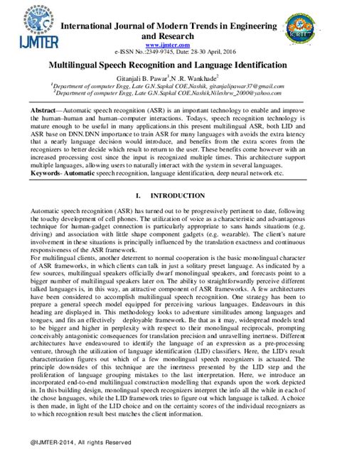 pdf multilingual speech recognition and language identification editor ijmter