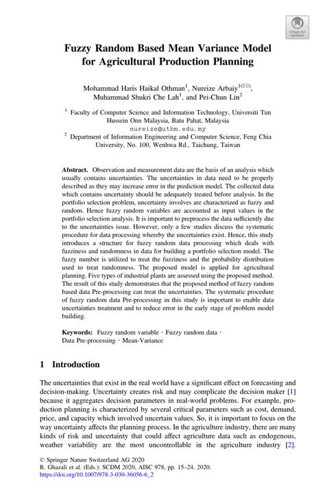 pdf fuzzy random based mean variance model for agricultural production planning