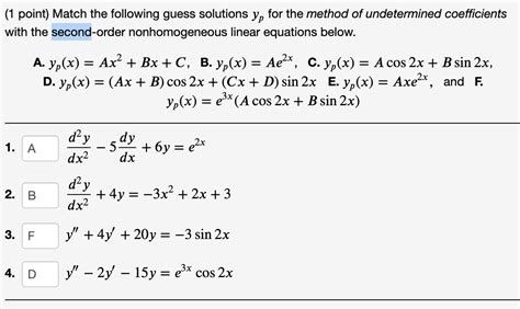 solved 1 point match the following guess solutions yp for