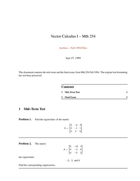 practice problems for final exam vector calculus i mth 254 docsity