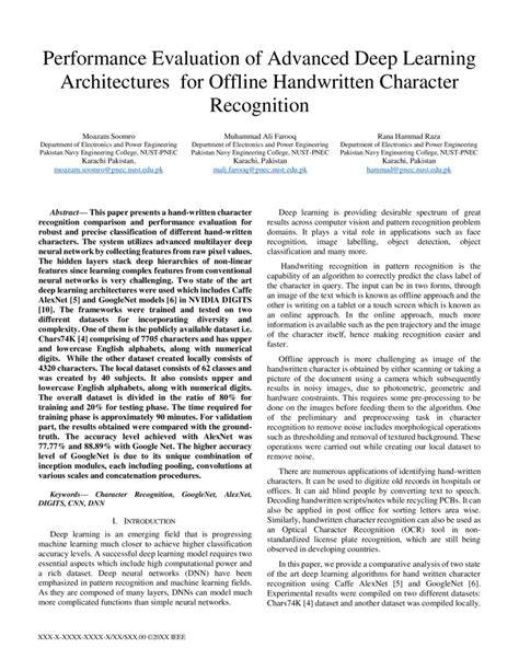 performance evaluation of advanced deep learning architectures for offline handwritten character