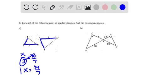 solved for each of the following pairs of similar triangles find the missing measures