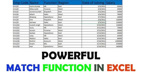 how to use match function in excel ms excel match function youtube