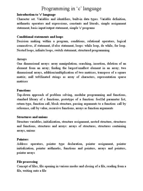 c syllabus pdf c c programming language