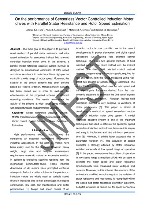 pdf on the performance of sensorless vector controlled induction motor drives with parallel