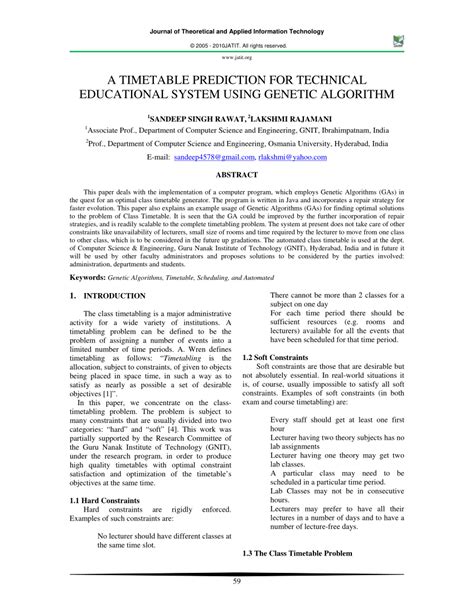 pdf a timetable prediction for technical educational system using genetic algorithm