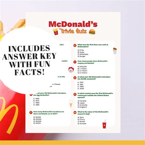 Mcdonald S Trivia Quiz W Answers Printable Trivia Game Party Game