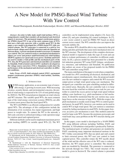 pdf a new model for pmsg based wind turbine with yaw control