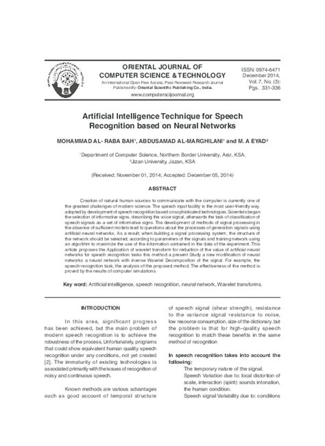 pdf artificial neural network based speech recognition using dwt analysis applied on isolated