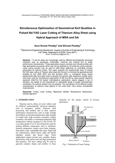 pdf simultaneous optimization of geometrical kerf qualities in pulsed nd yag laser cutting of