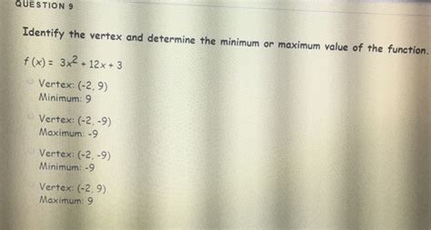 solved identify the vertex and determine the minimum or