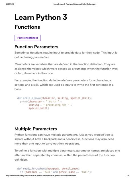 learn python 3 functions reference guide codecademy pdf parameter computer programming