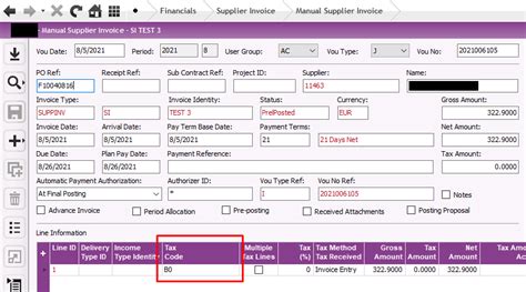 tax code in the manual supplier invoice ifs community