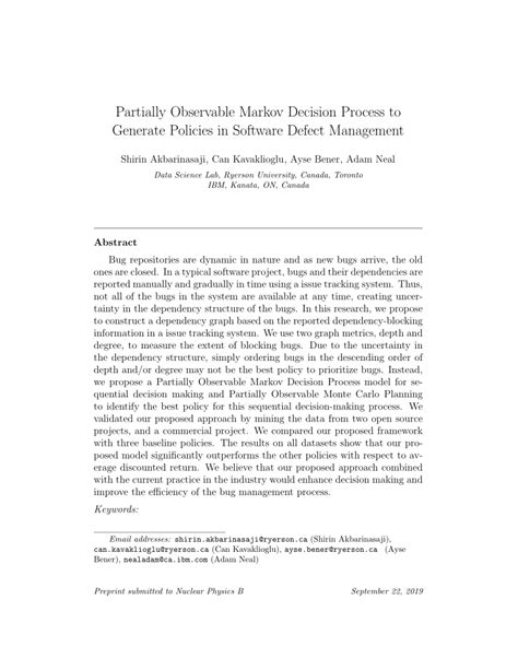 pdf partially observable markov decision process to generate policies in software defect
