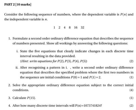 solved part 2 [10 marks] consider the following sequence of