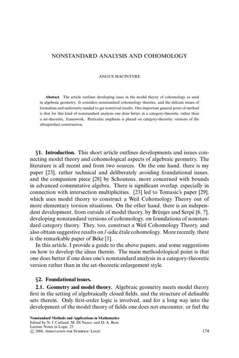 nonstandard analysis and cohomology nonstandard methods and applications in mathematics