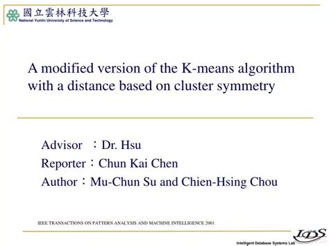 ppt a modified version of the k means algorithm with a distance based on cluster symmetry