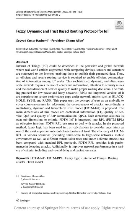 fuzzy dynamic and trust based routing protocol for iot request pdf