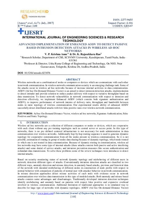 pdf advanced implementation of enhanced aodv to detect passive based intrusion detection