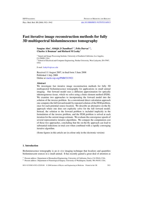 pdf fast iterative image reconstruction methods for fully 3d multispectral bioluminescence