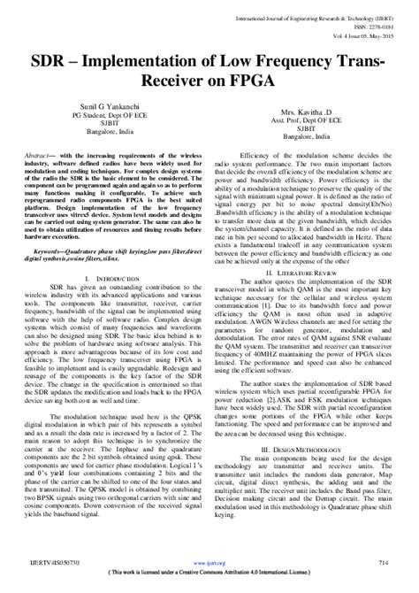 pdf ijert sdr implementation of low frequency trans receiver on fpga ijert journal