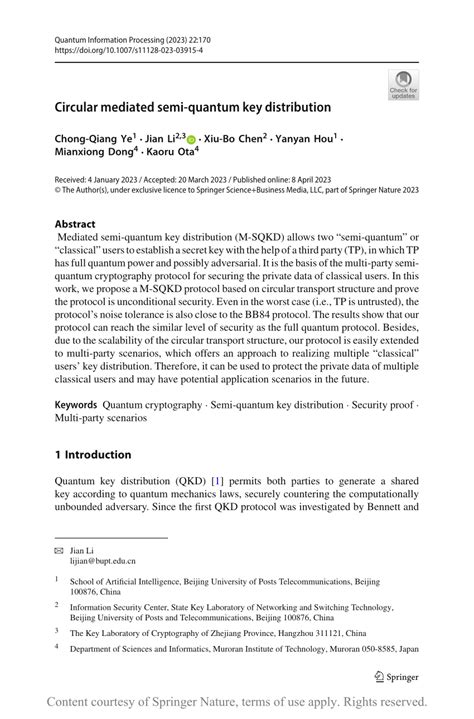 circular mediated semi quantum key distribution request pdf