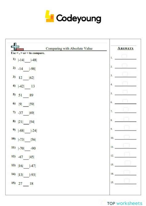 absolute value of integers advanced interactive worksheet topworksheets