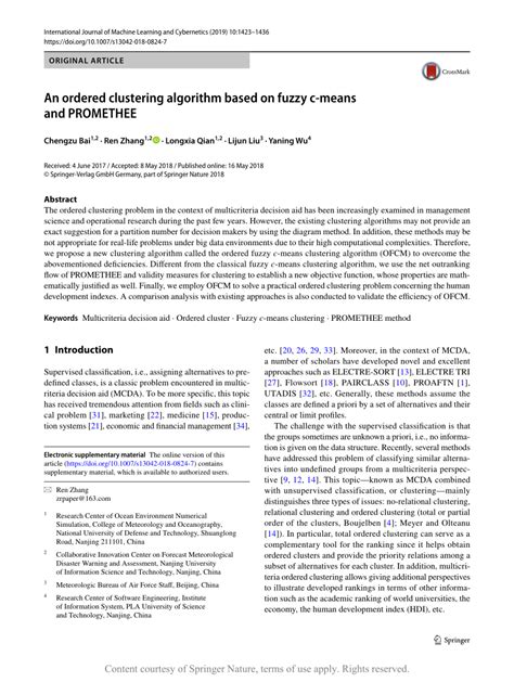 an ordered clustering algorithm based on fuzzy c means and promethee request pdf
