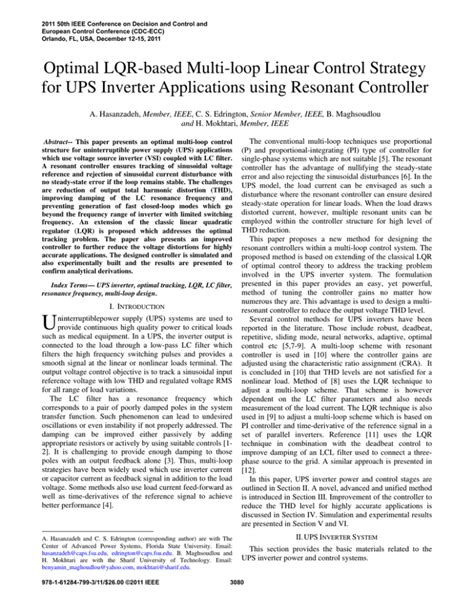 optimal lqr based multi loop linear control strategy for ups
