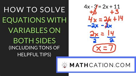 equations with variables on both sides 8th grade mathcation youtube