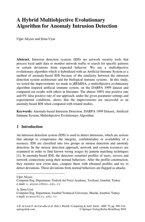 pdf a hybrid multiobjective evolutionary algorithm for anomaly intrusion detection