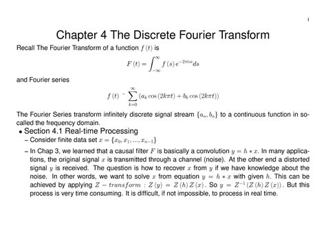 lecture notes lecture 4 1 chapter 4 the discrete fourier transform recall the fourier