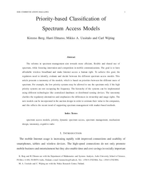 pdf priority based classification of spectrum access models kimmo berg
