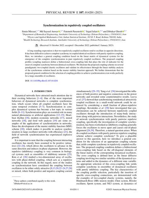 pdf synchronization in repulsively coupled oscillators