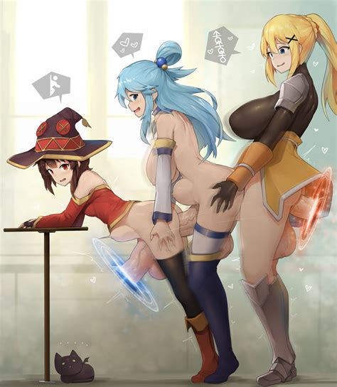 Rule 34 3futas Aqua Konosuba Balls Bent Over Big Breasts Big Penis Boots Bottomless Breasts