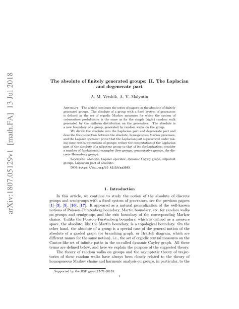 pdf the absolute of finitely generated groups ii the laplacian and degenerate parts