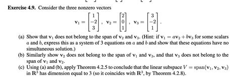 solved exercise 4 9 consider the three nonzero vectors v1 v2 and v3 show that v1 does not