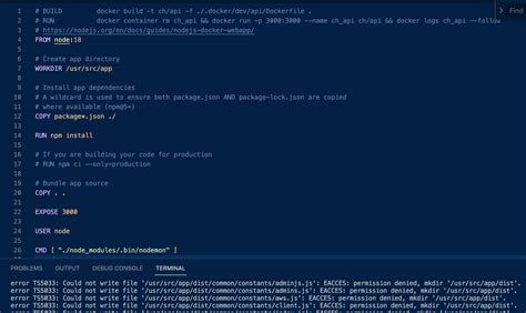 eacces permission denied when running as user node inside dockerfile for typescript transpile