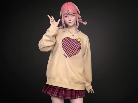 壁纸 Chen Chen Cgi 妇女 粉红色的头发 Twintails 粉红色的眼睛 短裙 格子 Loose Clothing 简单的背景 梯度 2400x1800