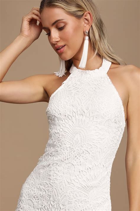 Lovely White Dress Lace Dress Halter Dress Midi Dress