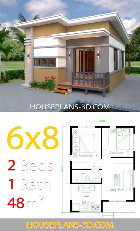House Design 6x8 With 2 Bedrooms House Plans 3d Small House Design Plans House Design