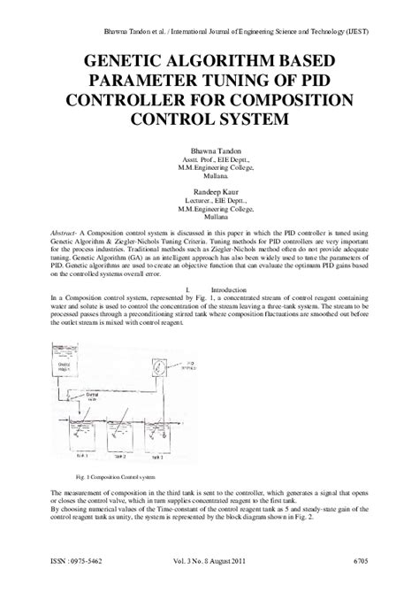 pdf genetic algorithm based parameter tuning of pid controller for composition control system