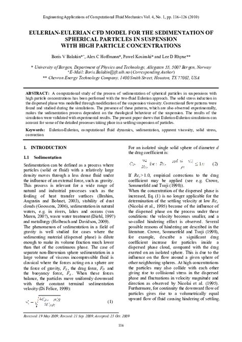pdf eulerian eulerian cfd model for the sedimentation of spherical particles in suspension