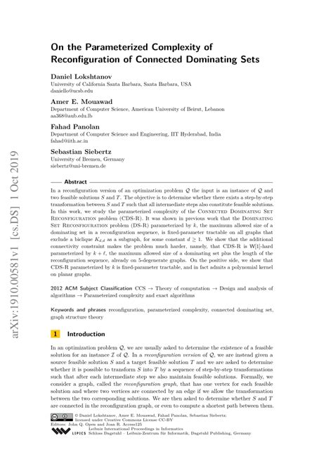 pdf on the parameterized complexity of reconfiguration of connected dominating sets