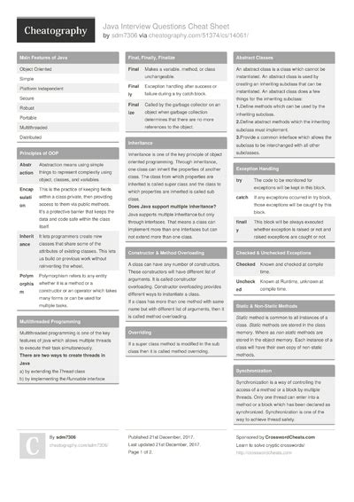 cheat sheets matching java cheat sheets for every occasion