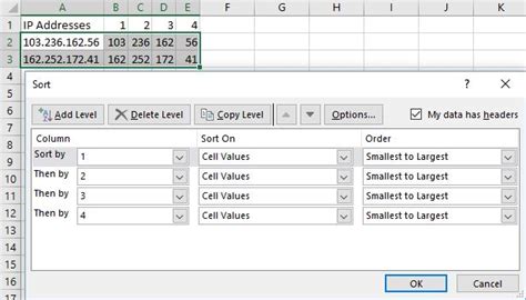 Как отсортировать ip адреса в excel