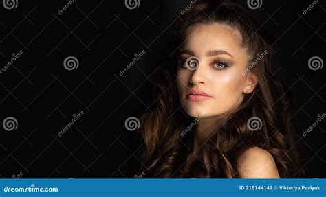 Adorable Brunette Woman With Bare Shoulders Stock Image Image Of Elegance Emotion 218144149