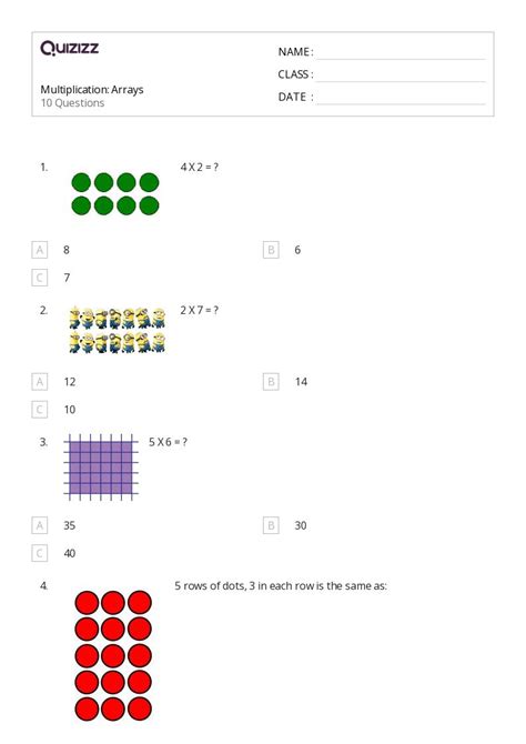 Multiplication With Arrays Worksheets For Nd Class On Quizizz