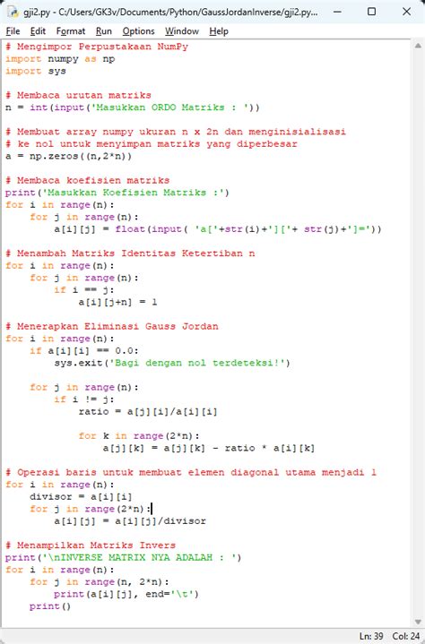 python program untuk inverse matrix menggunakan gauss jordan whitecyber